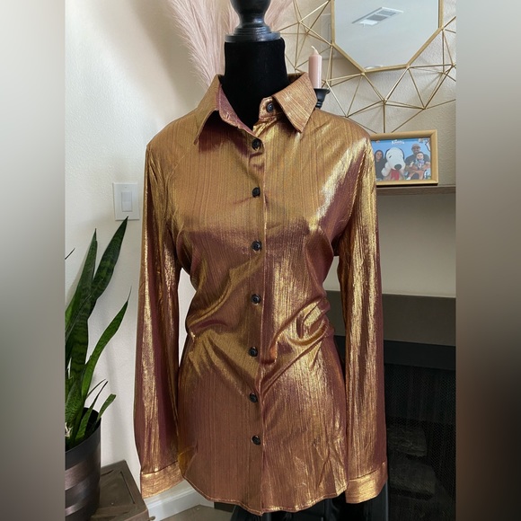 SHEIN | Tops | Gold Button Up Collard Shirt | Poshmark